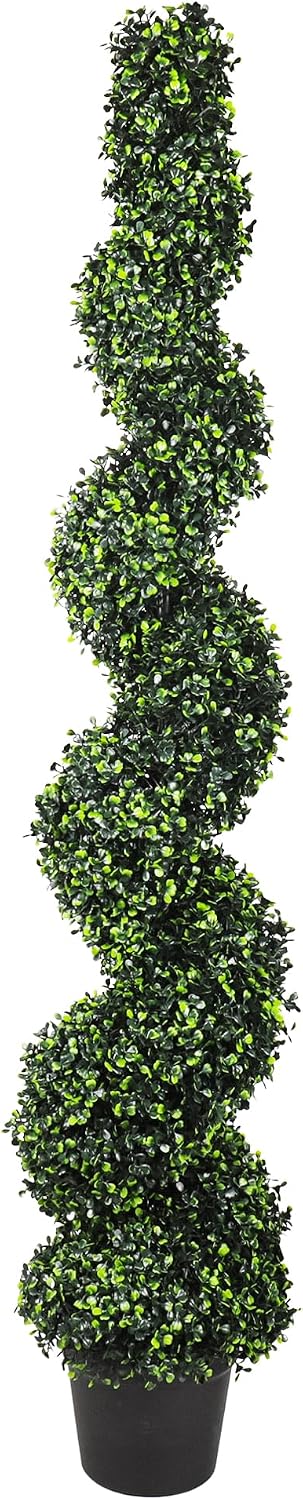 Amazon.com: Artificial Boxwood Spiral Tree with Planter 5ft Fake Plants ...