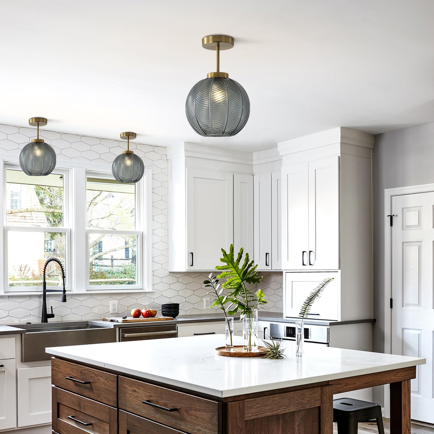 Snapklik.com : KCO Lighting Antique Brass Semi Flush Mount - Small ...