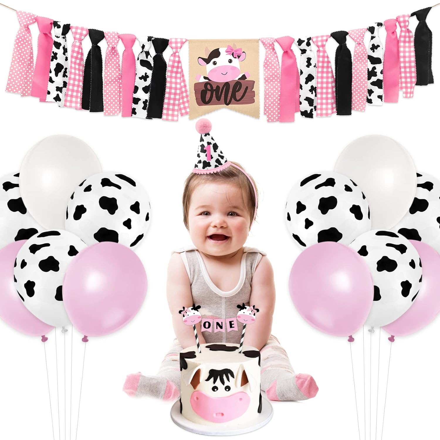 Cow 1st Birthday Decorations For Girl Cow High Chair Banner Holy Cow Im ...