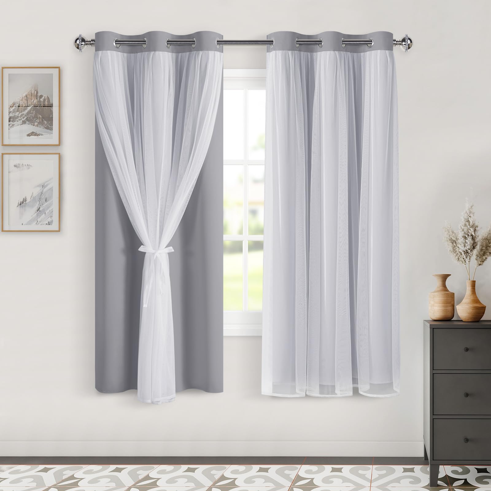 Amazon.com: DWCN Double Layered Curtains for Living Room Blackout and Sheer Curtains with ...