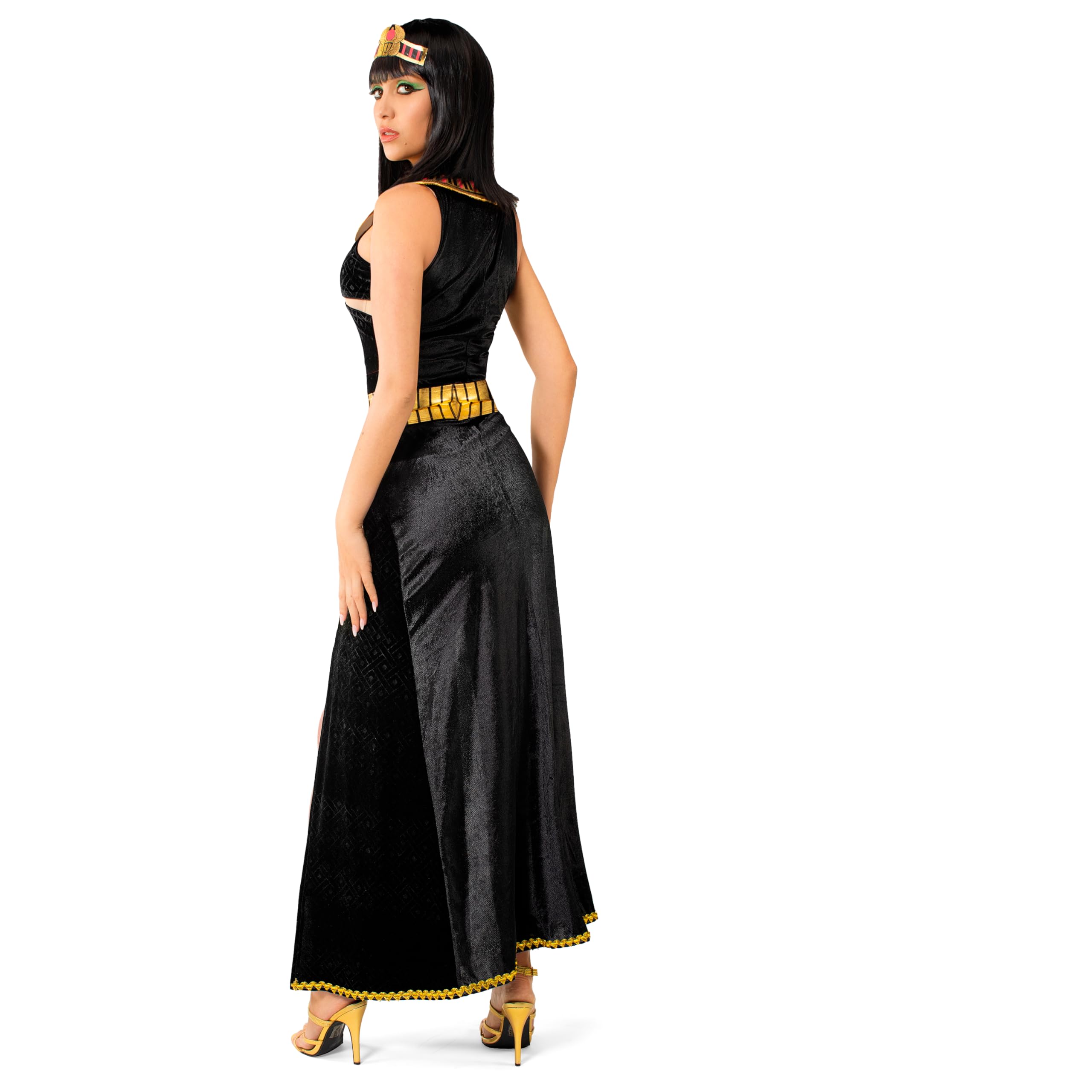 Women Black Cleopatra Dress Costume Set with Necklace, Belt, Headband ...