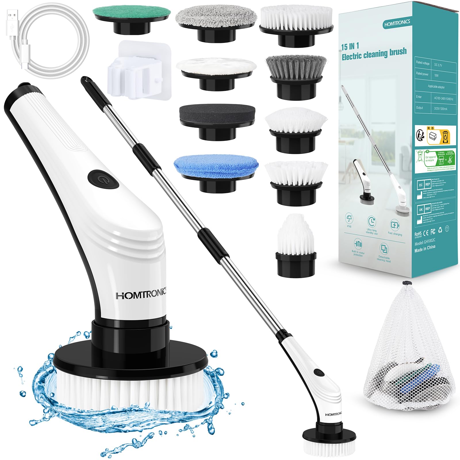 Spin Scrubber, [Upgrade Version] 15 in 1 Homtronics Cleaning Brush ...