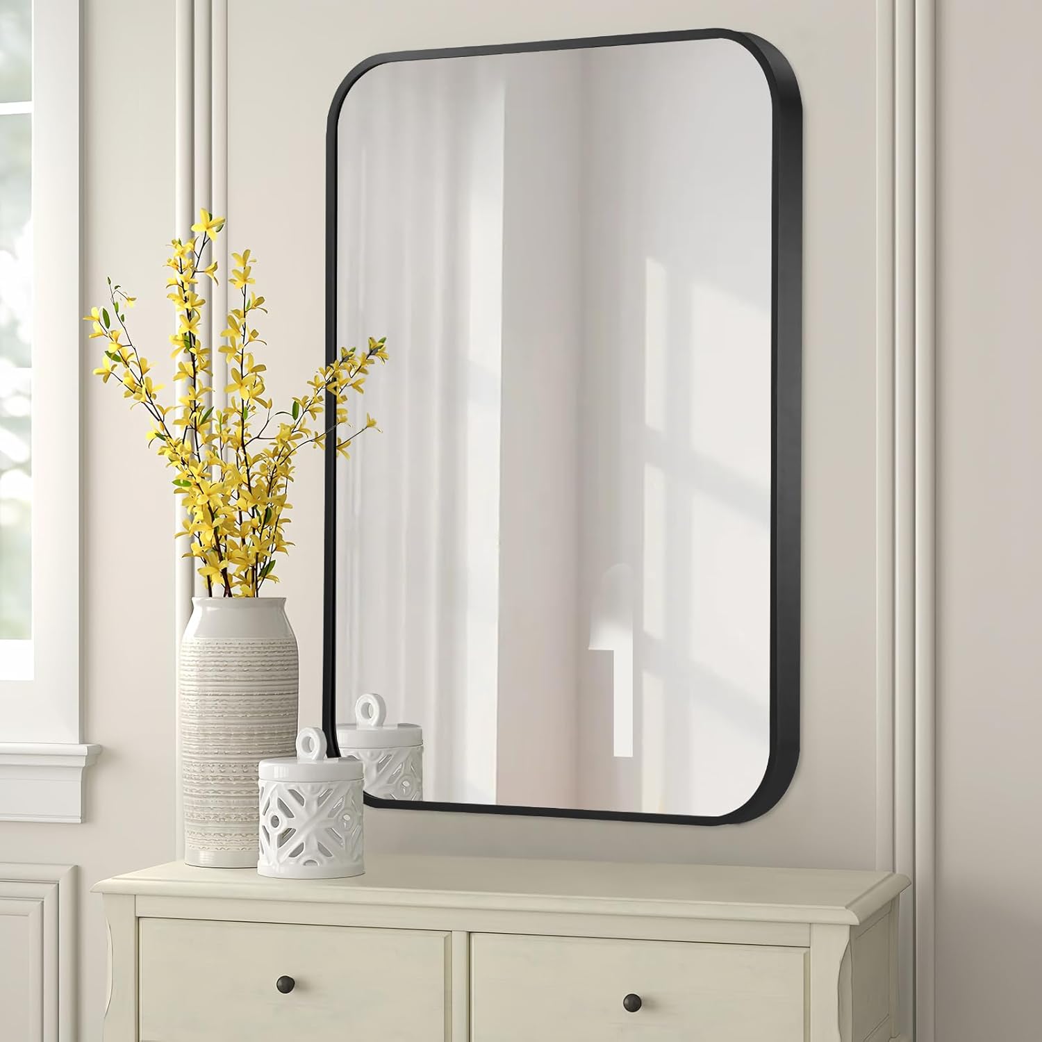 FARMER 30x36 Inch Black Bathroom Mirror, Brushed Rectangle Vanity ...