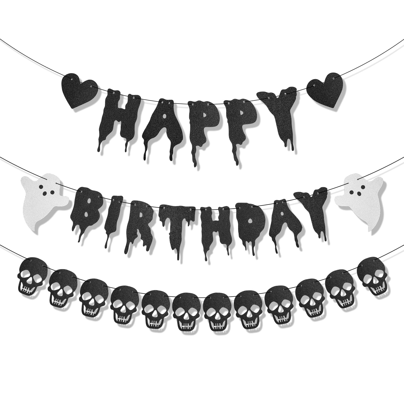 Glitter Halloween Birthday Banner, Heart Ghost Skull Halloween Happy ...