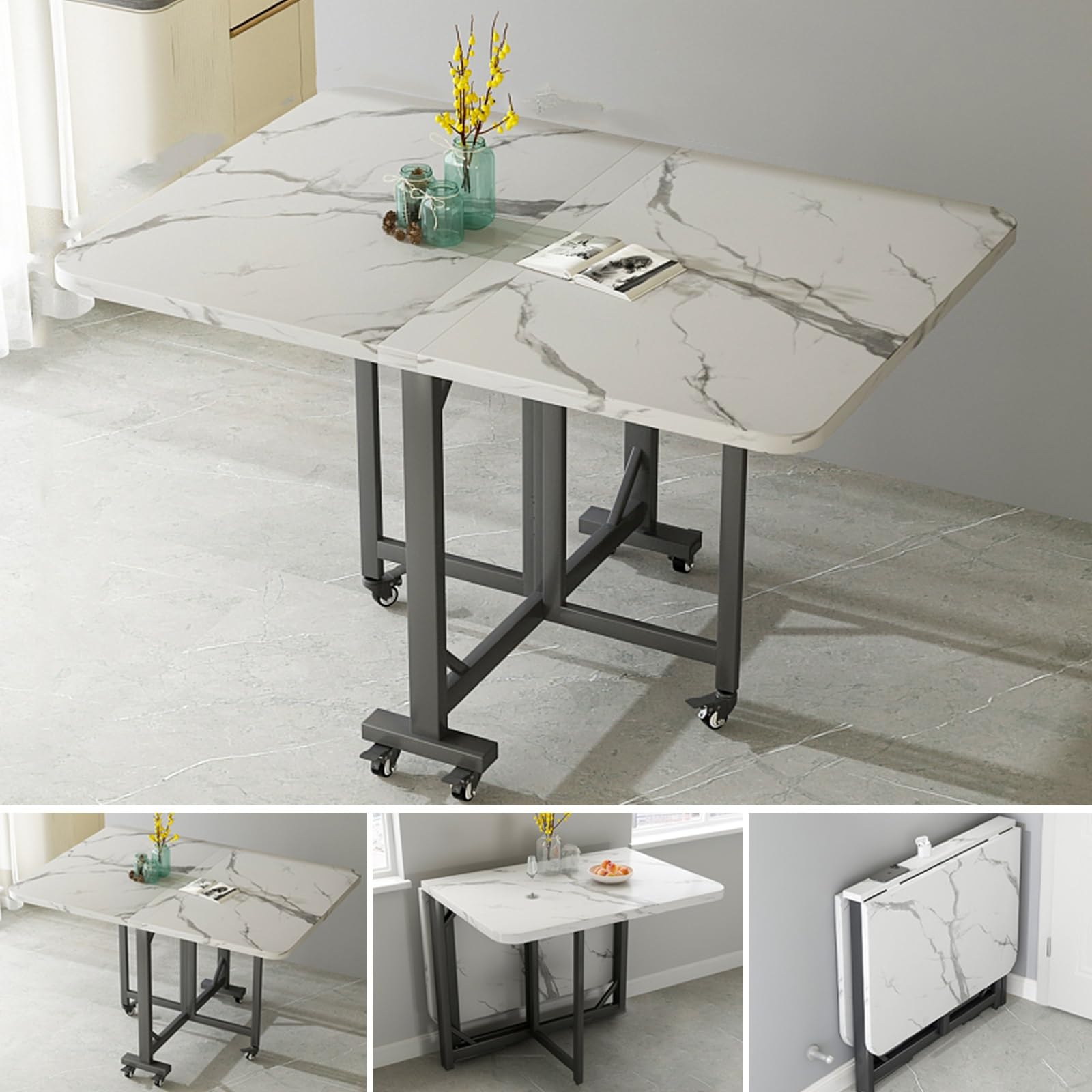 Folding Dining Table Expandable Double Drop Leaf 2 Tier HOMCOM Folding