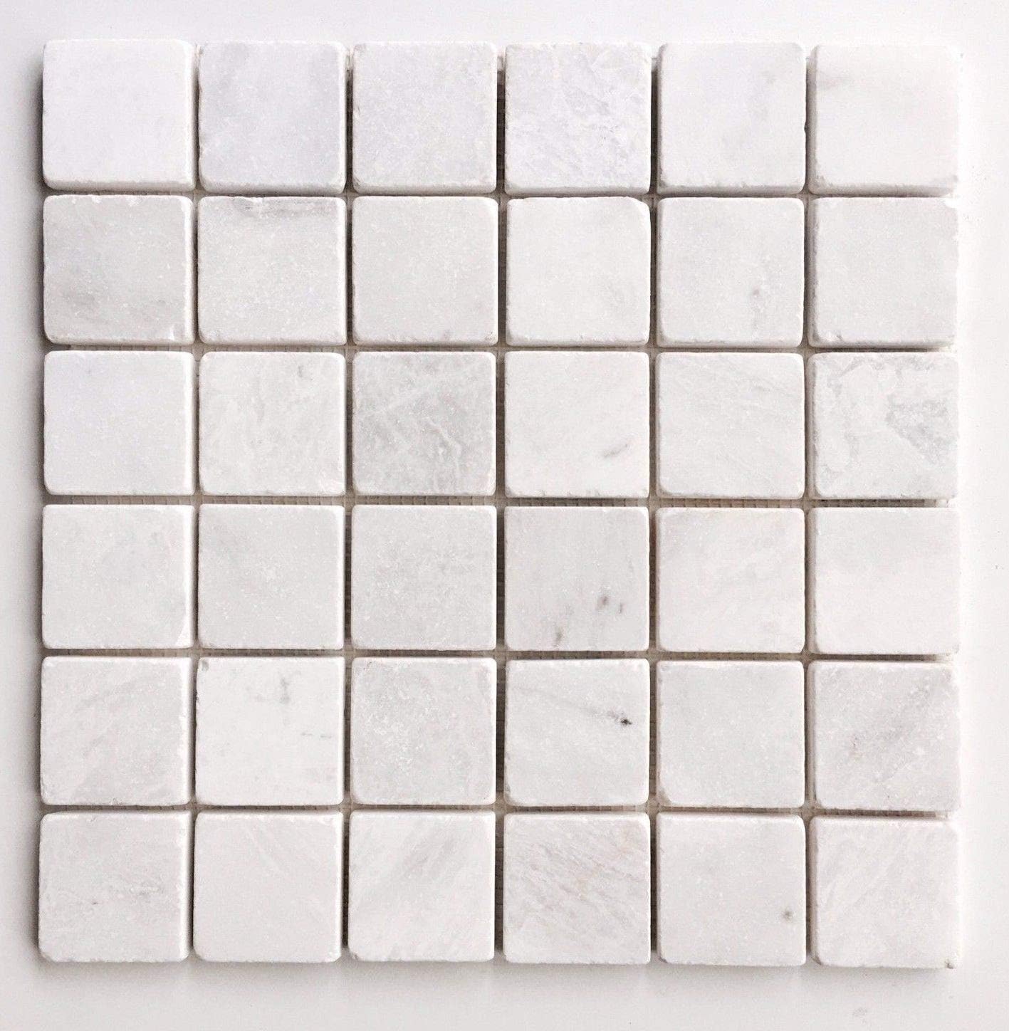 Glacier White 2x2 Tumbled Aged Marble Tile Floor Wall Backsplash ...