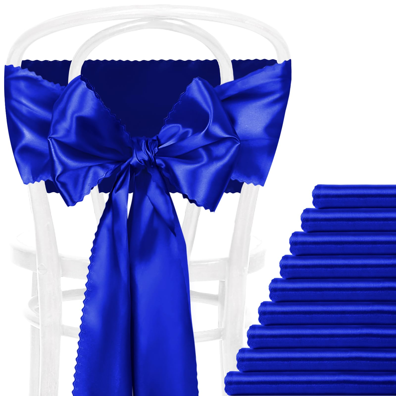 Amazon.com: Eychei 12 Pcs Royal Blue Satin Chair Sashes Bows,7x108 inch ...