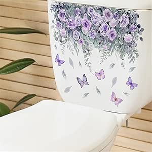 Amazon.com: Plant Flowers Toilet Stickers Purple Rose Butterfly ...