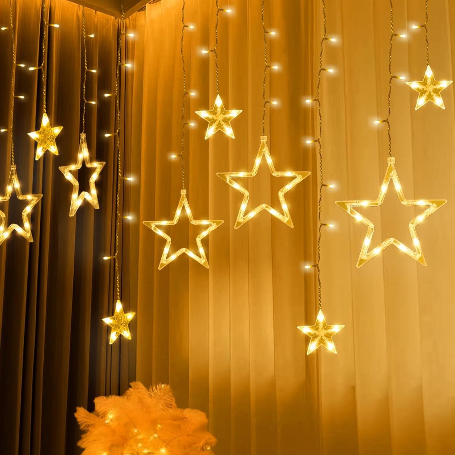 Estrellas Cortina Luces,Luces LED de Estrella,12 Estrellas-138 Pcs LED ...
