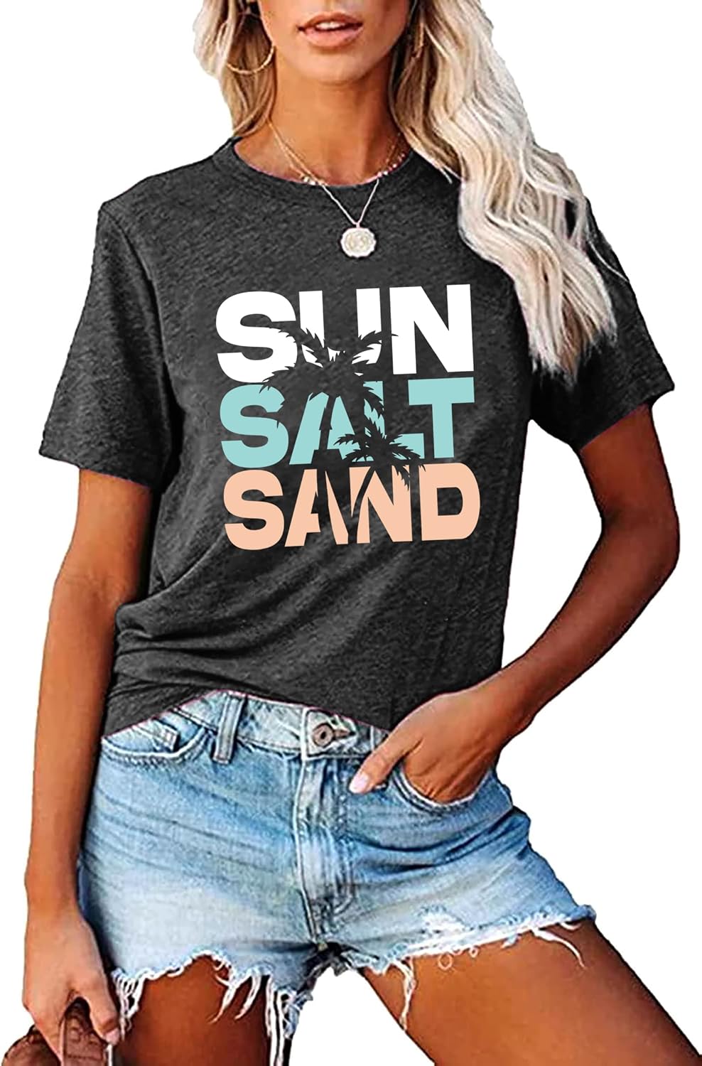 Sun Salt Sand Beach Coconut Tree Beach Tshirt for Women Summer Casual ...