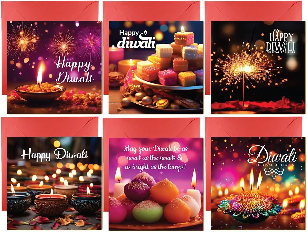 Papa Prints® Diwali Cards Multi Pack - Family Pack of 6 Happy Diwali ...