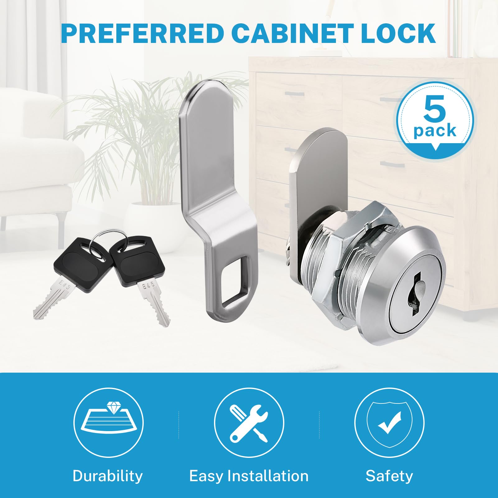 Snapklik.com : Upgrade 5/8 Inch Cabinet Cam Locks Set Keyed Alike, 5 ...
