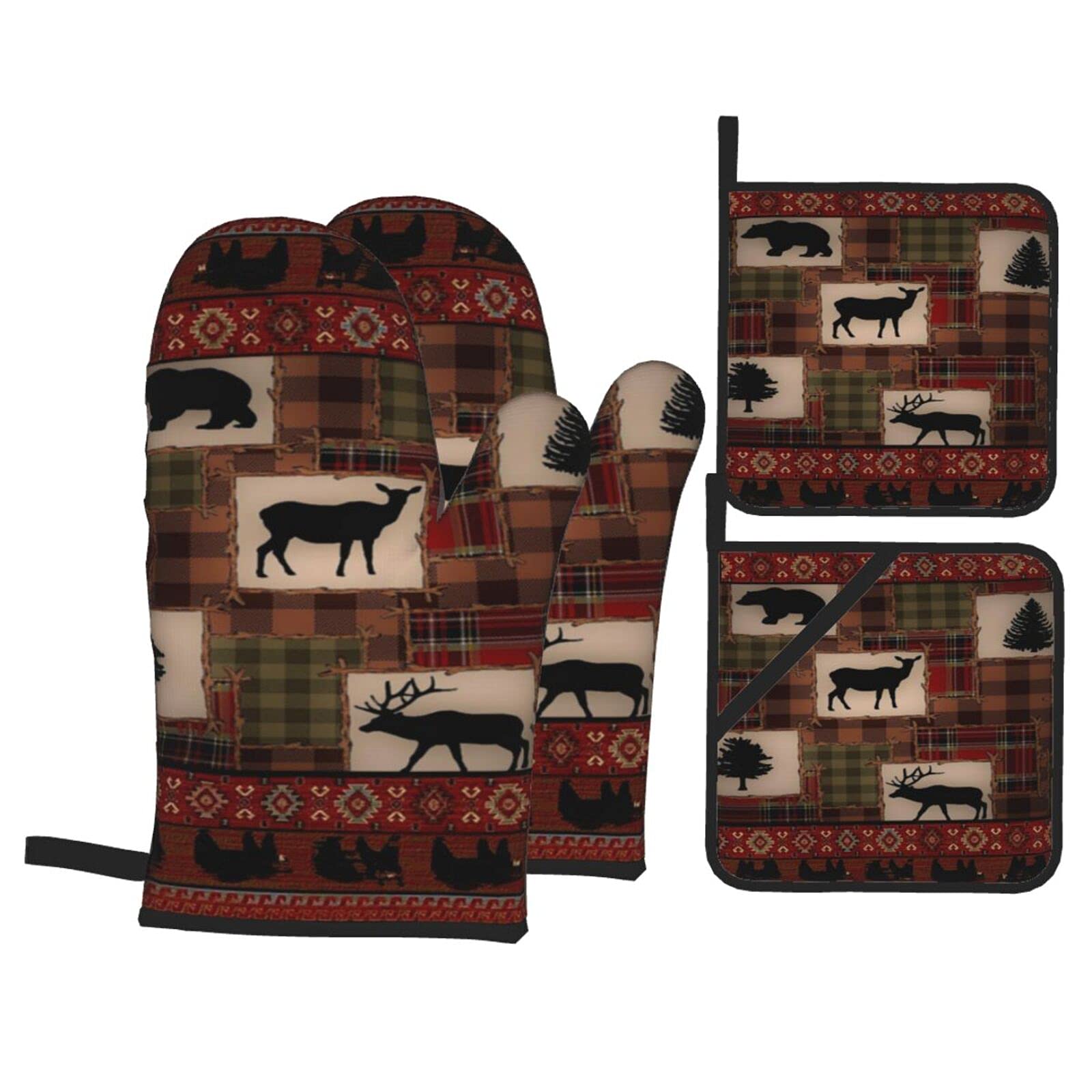 Amazon.com: Oven Mitts and Pot Holders Set Retro Rustic Lodge Bear Deer ...