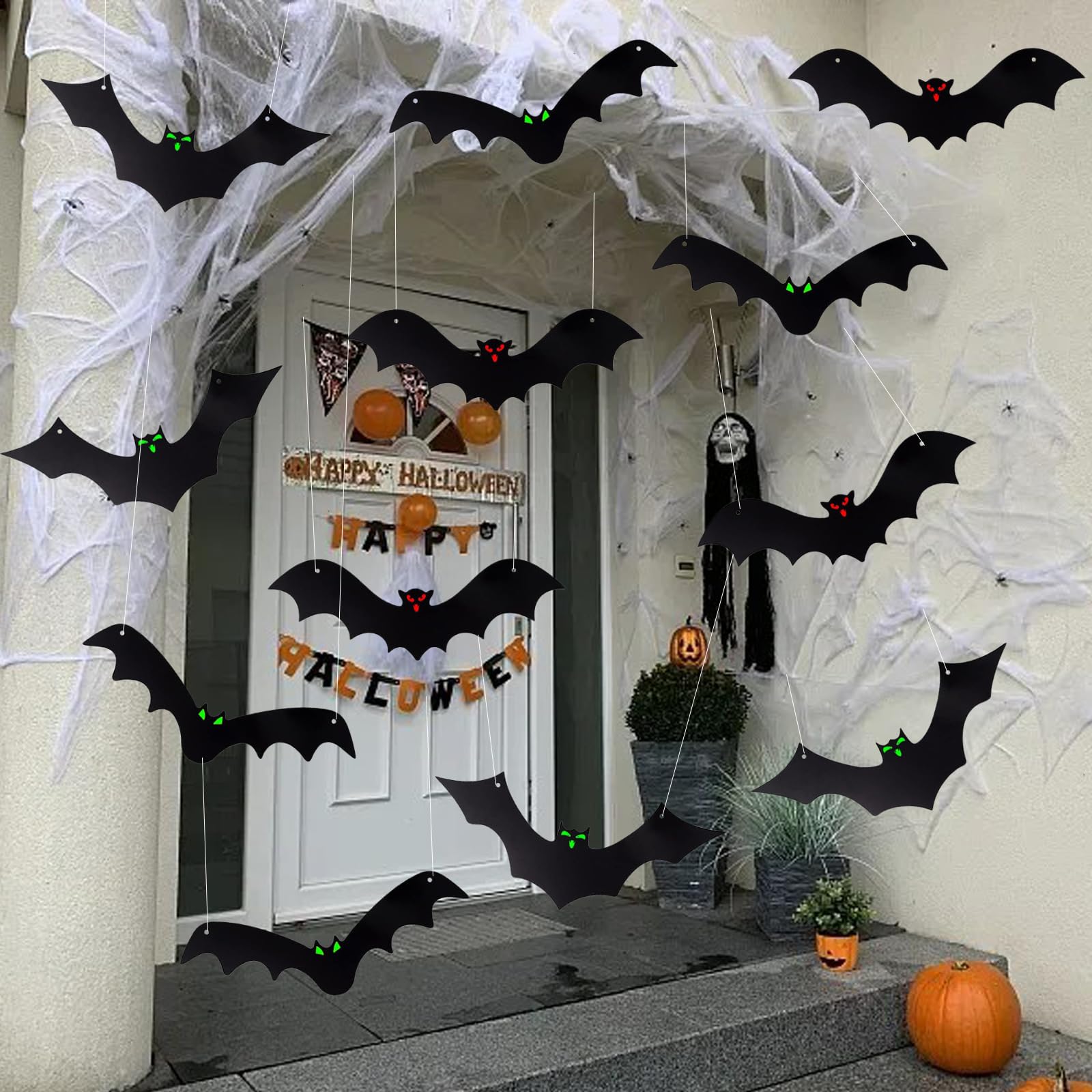 Vexquivera 12PCS Halloween Bats Decorations Halloween Hanging Bats ...