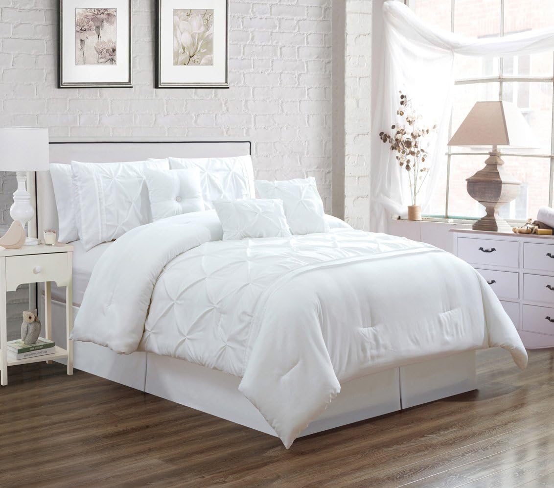 Amazon.com: Grand Linen 5 Piece Twin Size Solid White Double-Needle ...