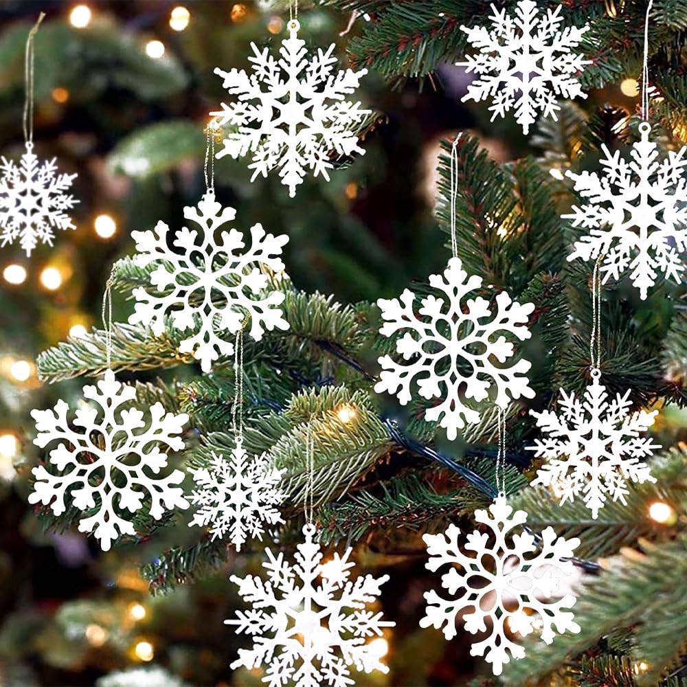 36pcs White Snowflake Decorations Christmas Tree Glitter Ornaments ...