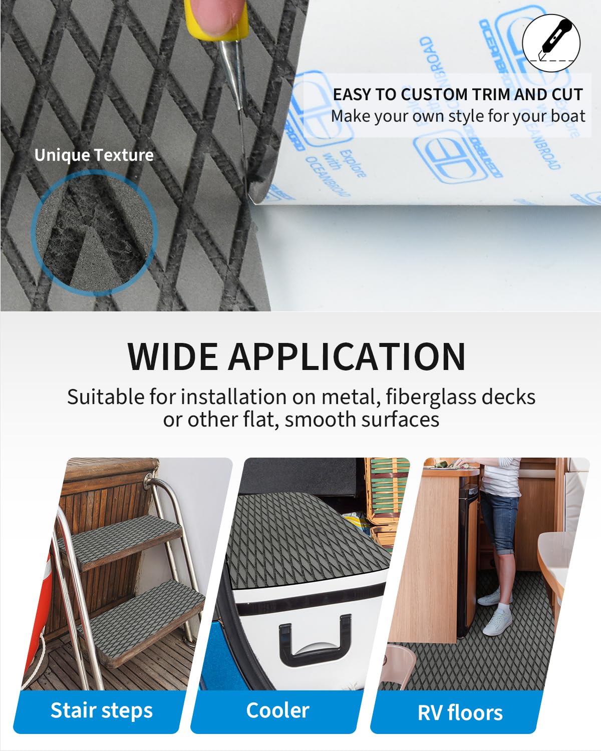 Snapklik.com : OCEANBROAD Self-Adhesive 96x23.5 Boat Flooring Non-Slip ...