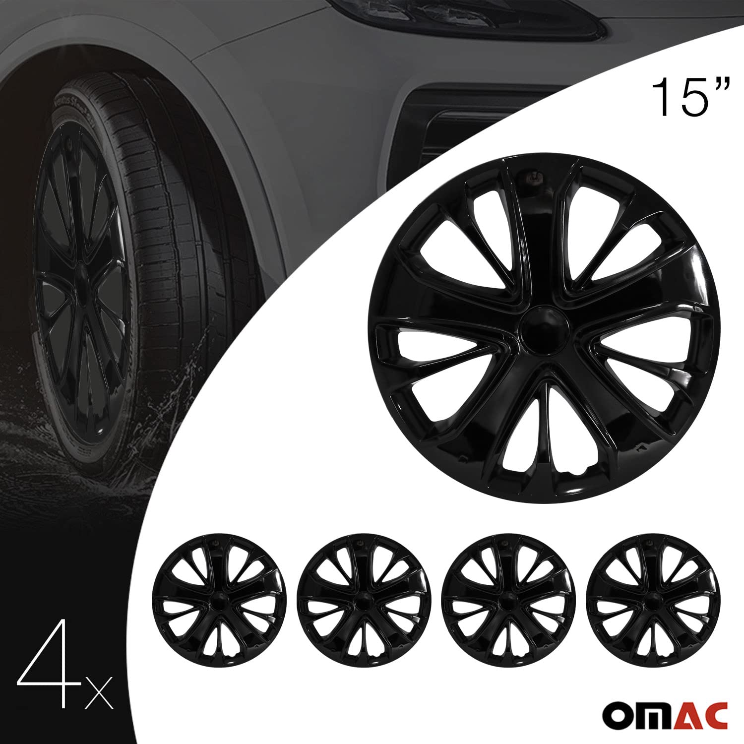 OMAC 15 Inch ABS Hub Caps (Set Of 4) - Snap-On Wheel Covers For Toyota ...