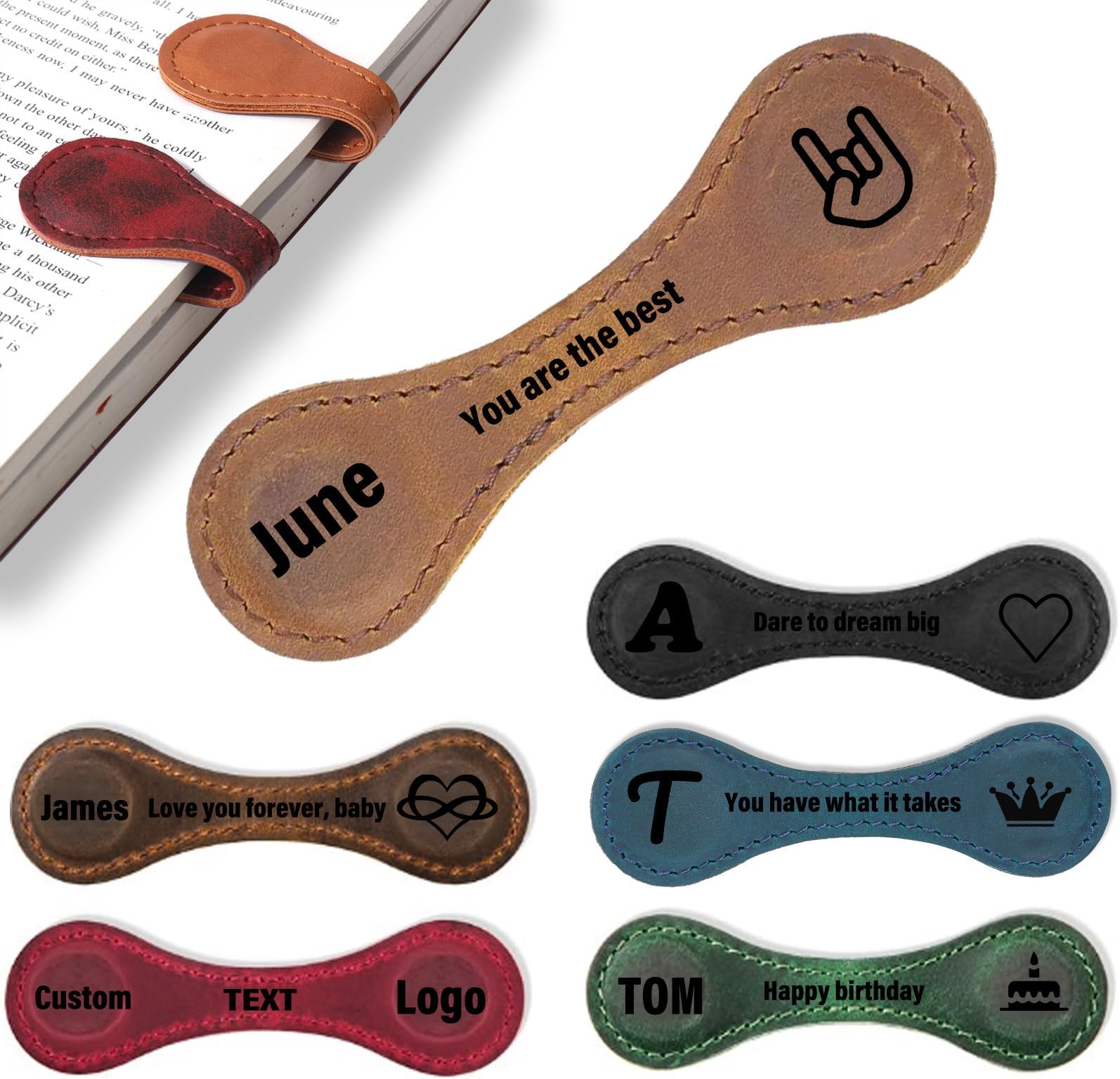 Amazon.com: Personalized Magnetic Leather Bookmarks, Custom Initials ...