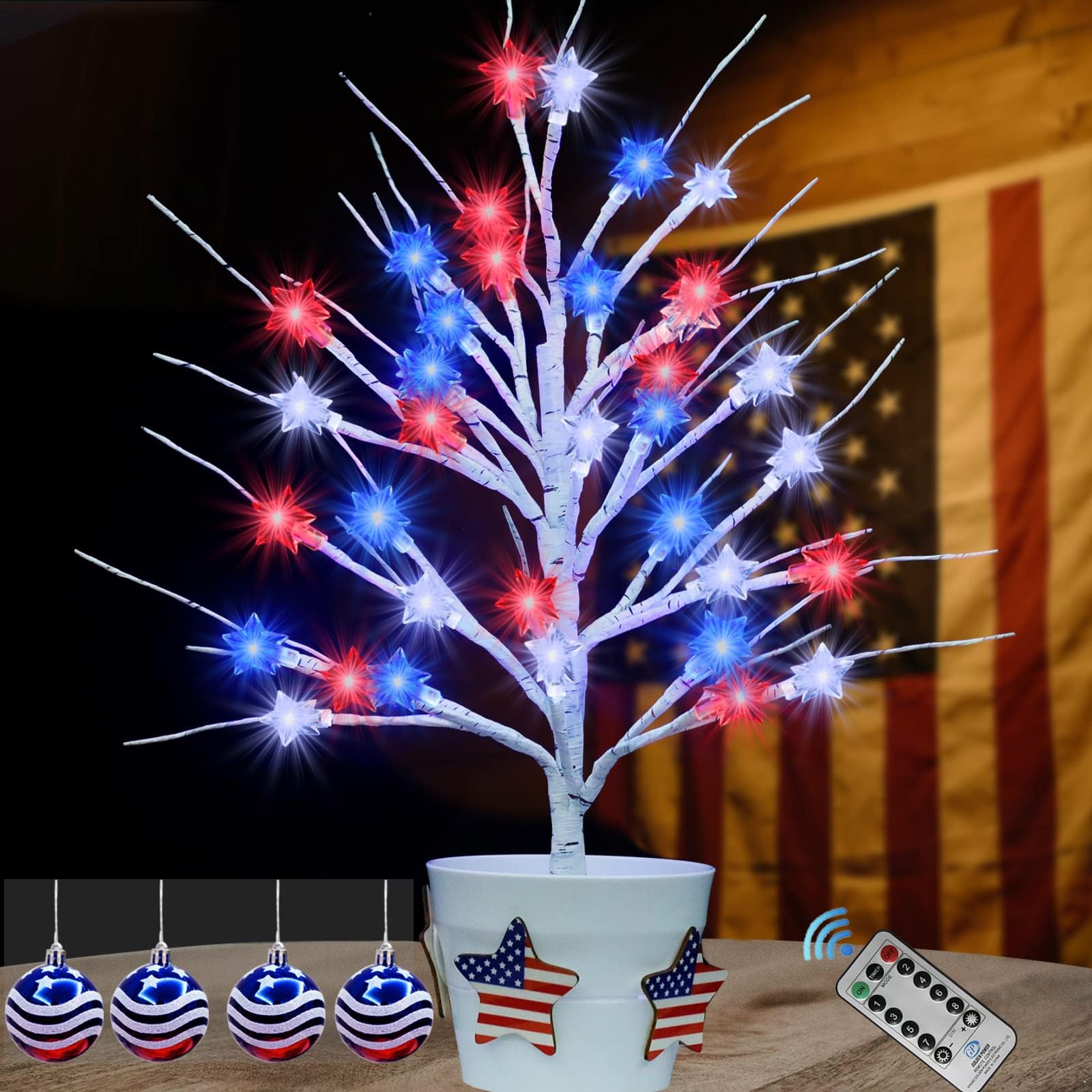 Amazon.com: 2 Pack 4th of July Artificial Tree Tabletop Decor Red Blue ...