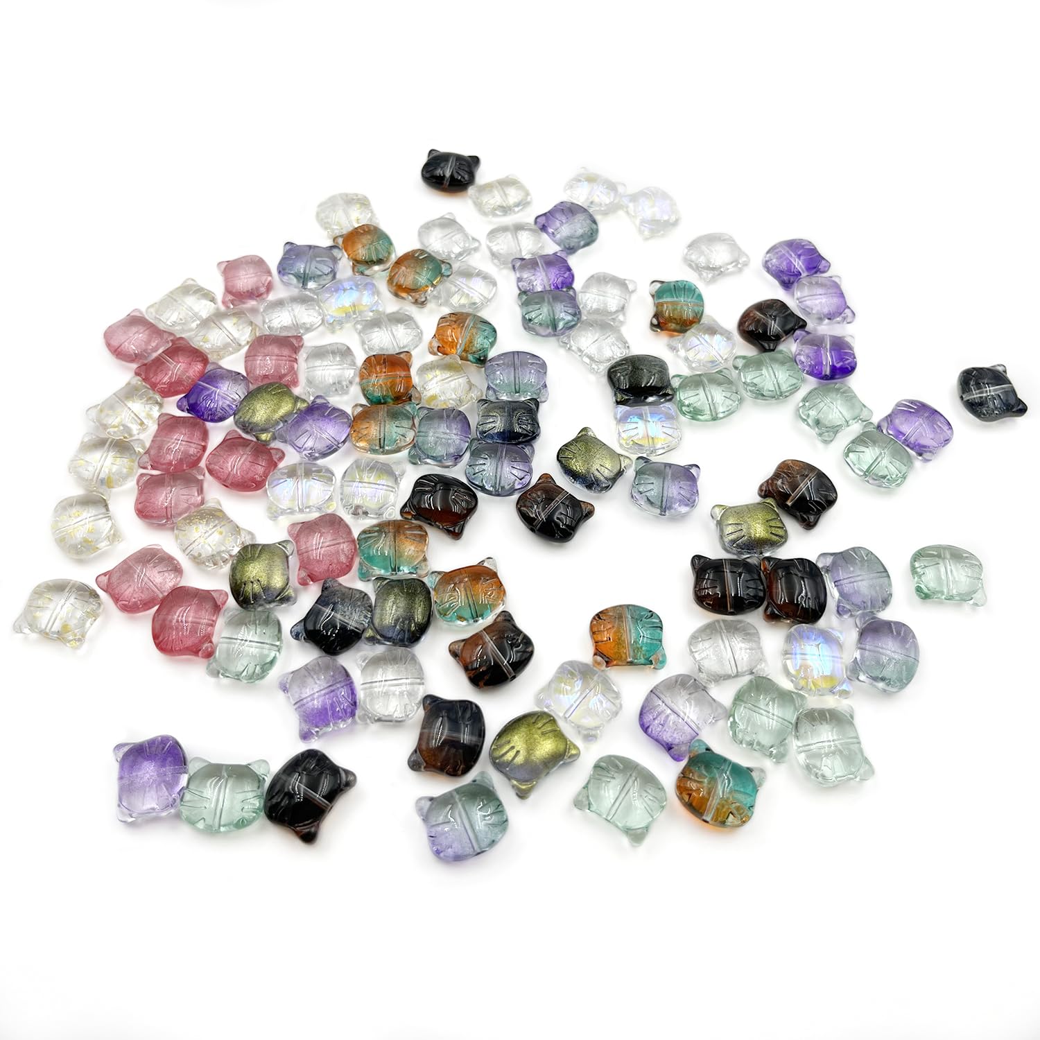 Amazon.com: 100Pcs Glass Cat Beads Mix Color Transparent Kitten Head ...
