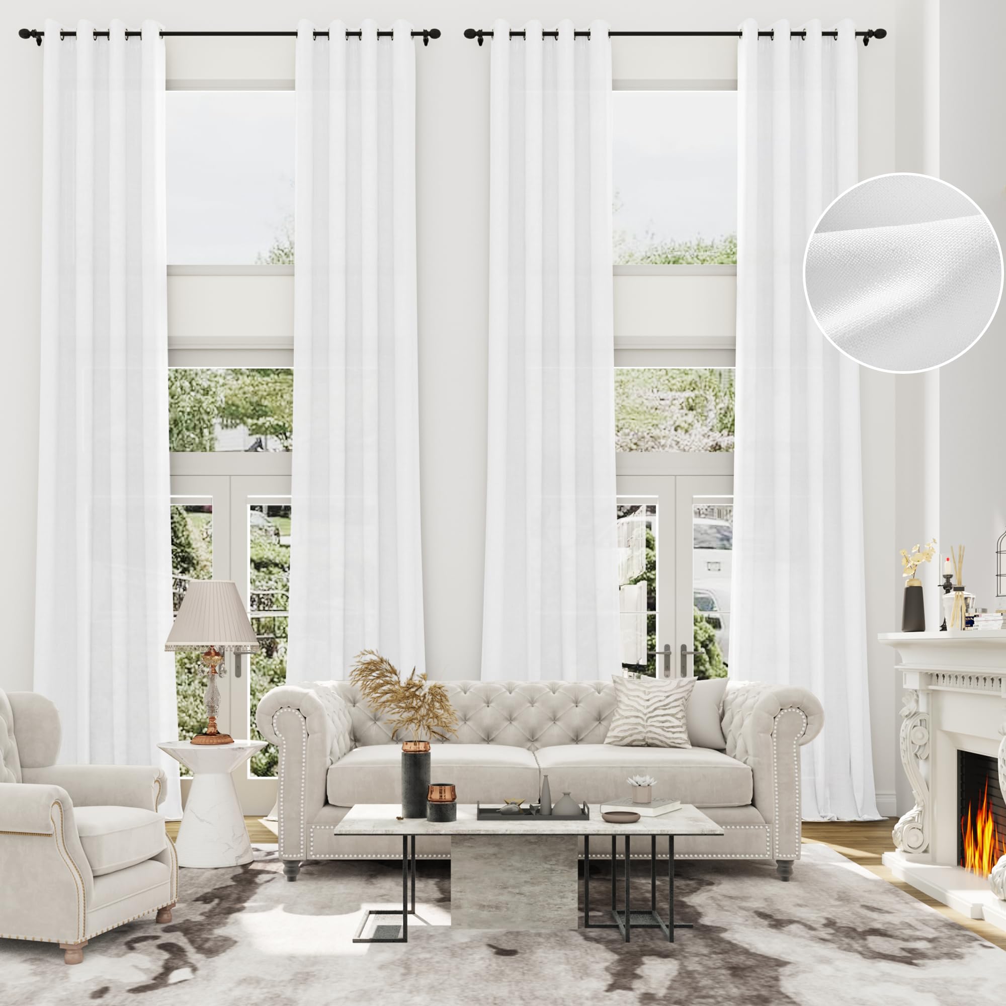 Amazon.com: White 144 Inch Linen Curtains for High Living Room Grommet ...