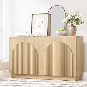 Amazon.com - Yechen Accent Fluted Sideboard Buffet Cabinet with Arched Reeded Design Doors, Mid ...