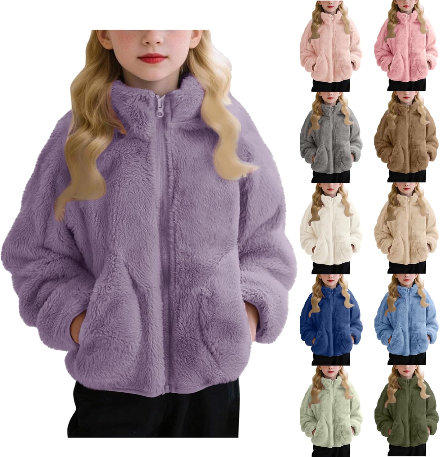 Amazon.com: Girls Fleece Jacket Kids Zip Up Mock Neck Sherpa Coat with ...
