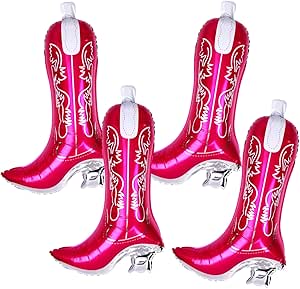 4 Pcs Cowgirl Boot Balloons 31.5 In Pink Boot Foil Balloon for Western ...