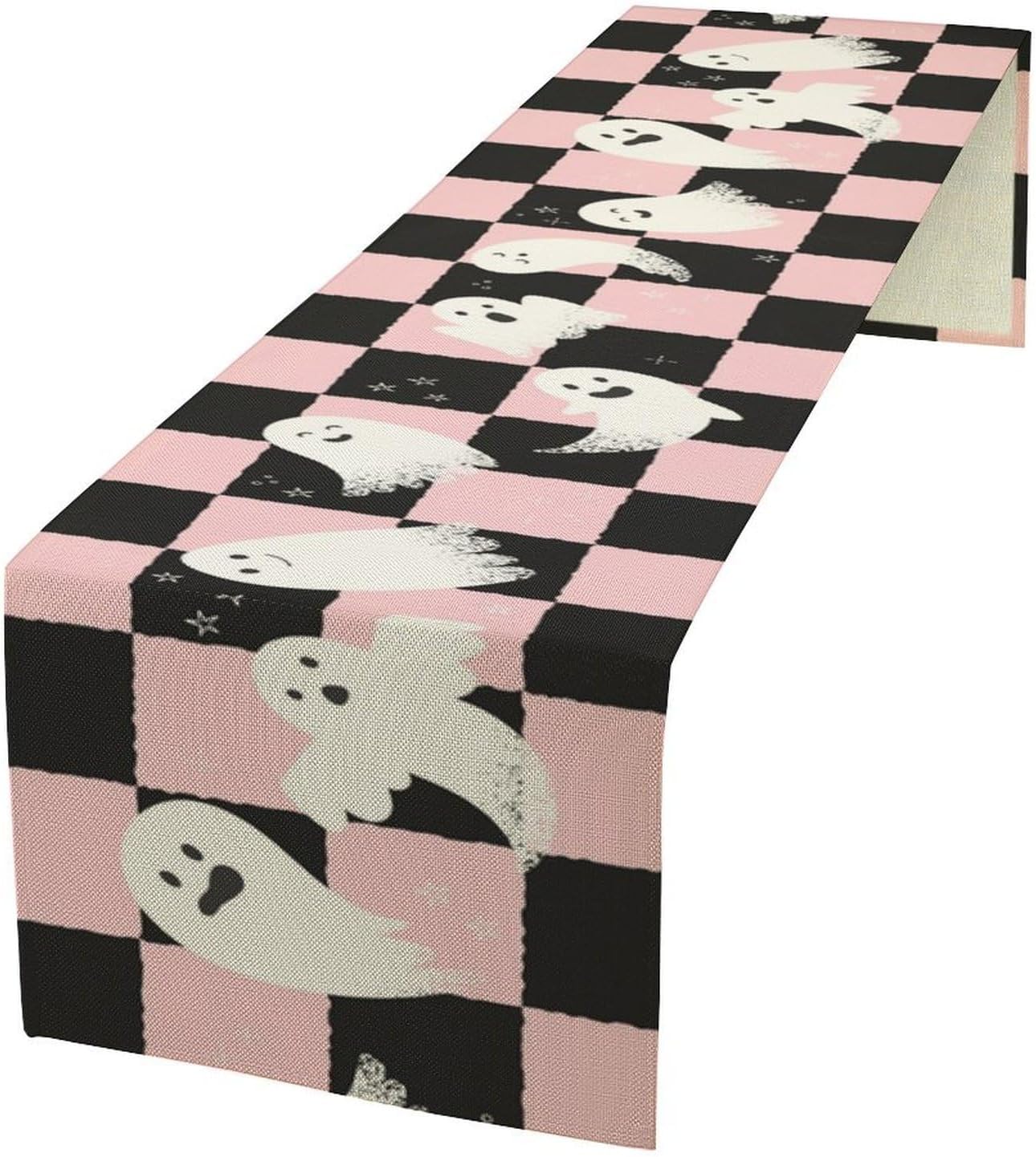Amazon.com: DKMQQUL Cute Ghost Table Runner, Pink Black Grid Ghosts ...