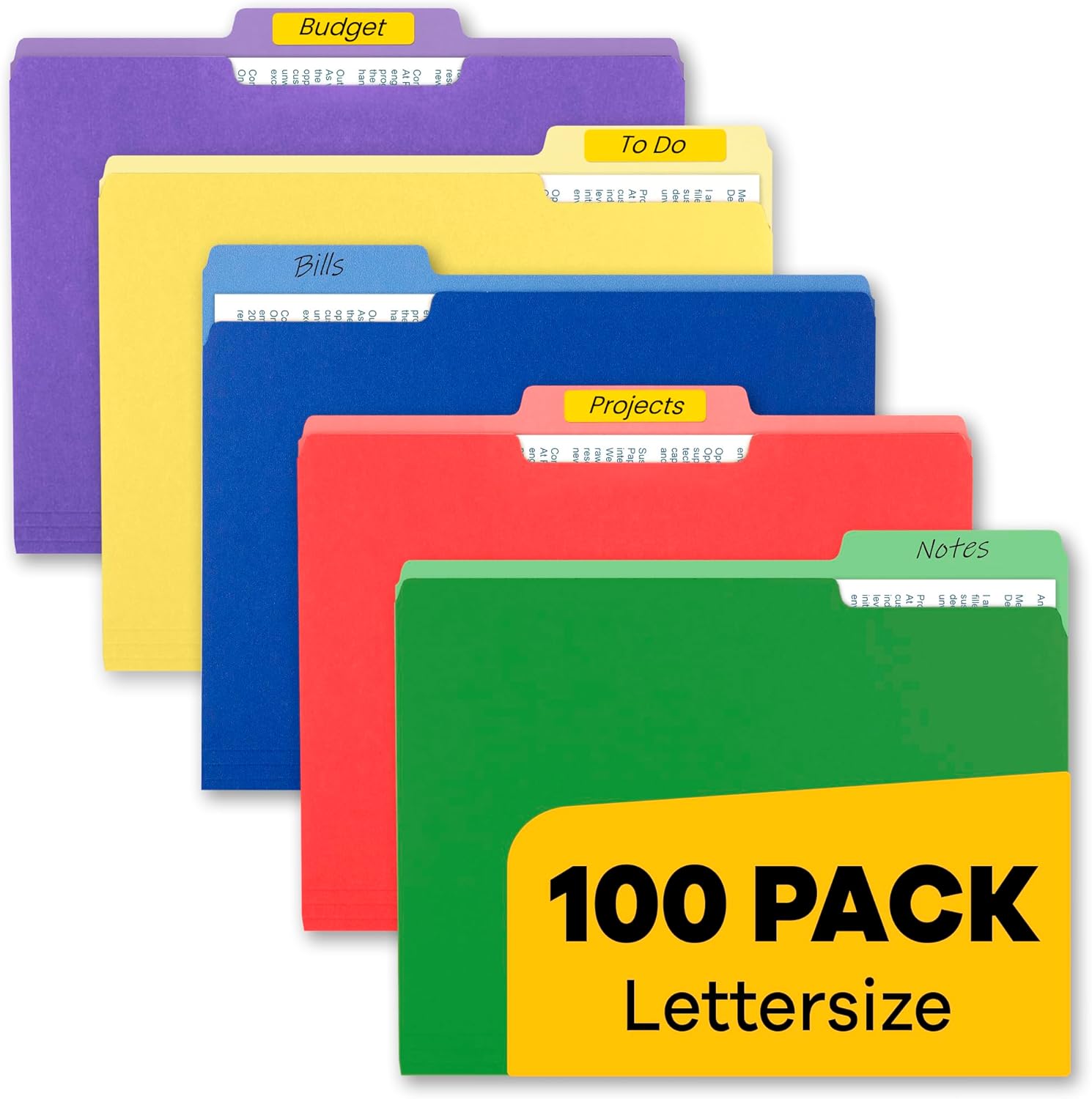 Amazon.com : Colored File Folders - (100 Pack), 8.5 x 11 Letter Size, 5 ...