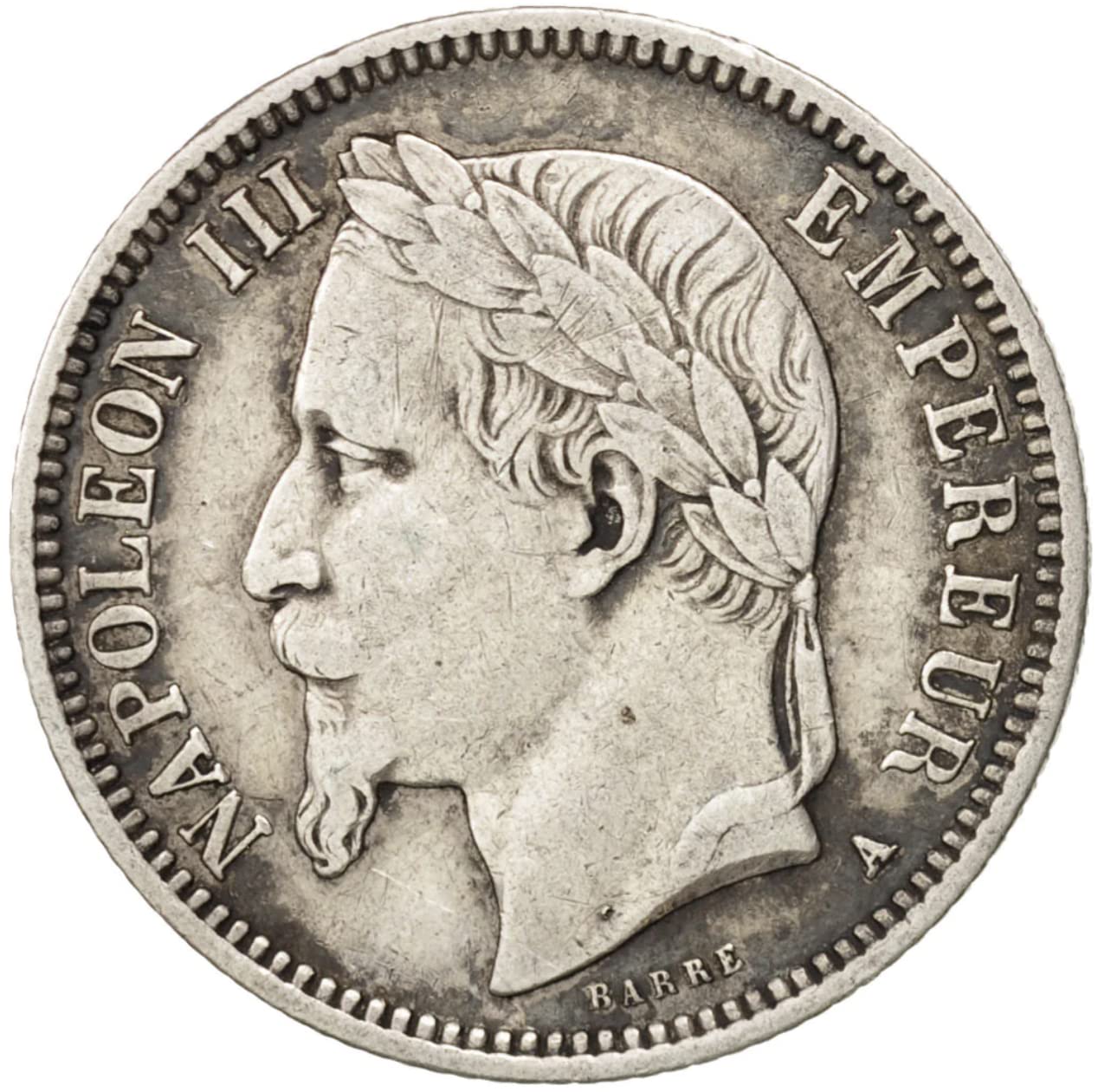 1866-1870 1 Franc Silver French Coin. Minted Under Emperor Napoleon III ...