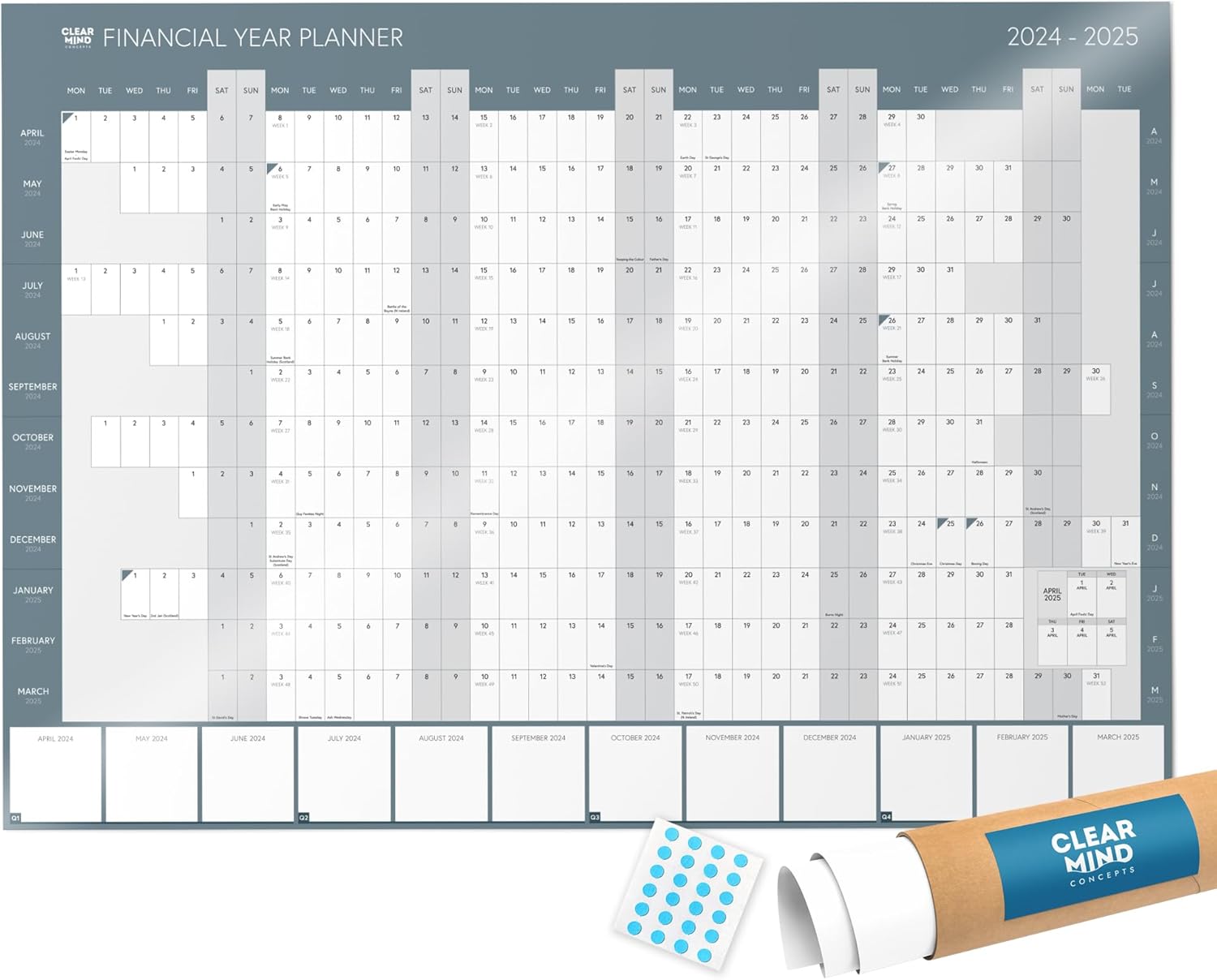 Financial Year Wall Planner by Clear Mind Concepts® April 2024 - April ...
