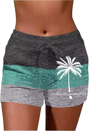 Live Simple Coconut Tree Color Block Shorts Womens Summer Drawstring ...