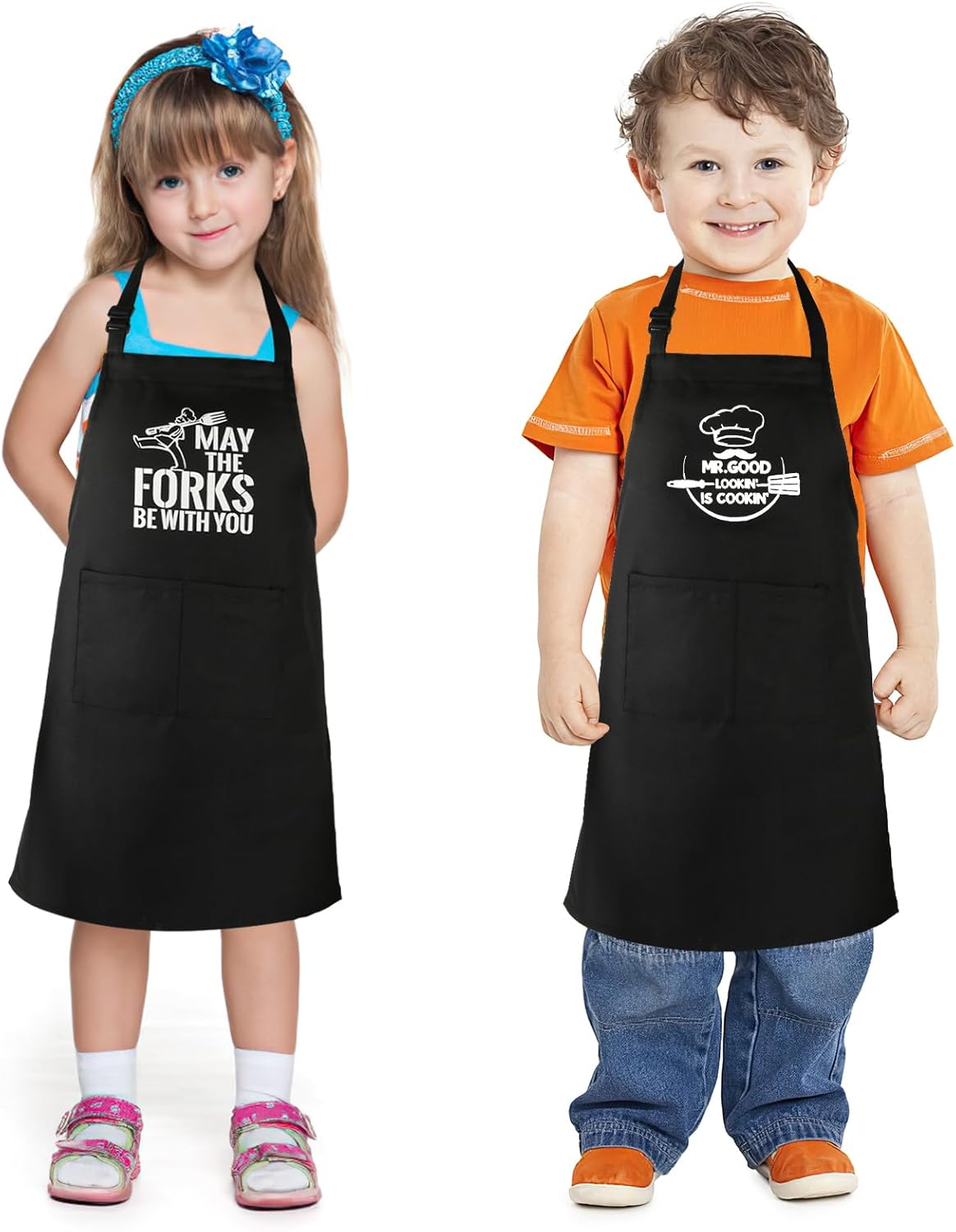 2 Pcs Kids Aprons For Cooking, Adjustable Neck Strap Childrens Aprons ...