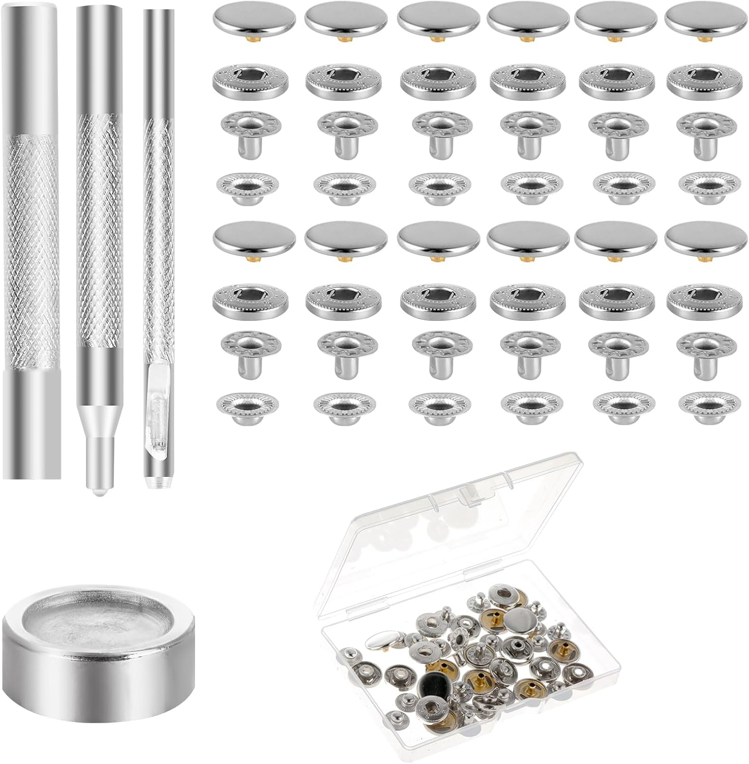 12 Sets Metal Snap Buttons Kit,15mm Heavy Duty Leather Snap Fasteners ...