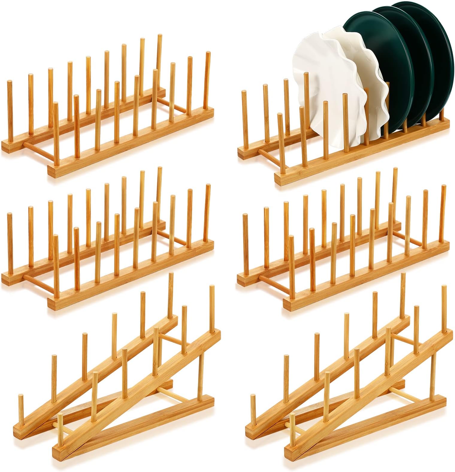 Amazon.com - 6 Pcs Bamboo Dish Rack 8 Slots Wooden Plates Rack Drying ...