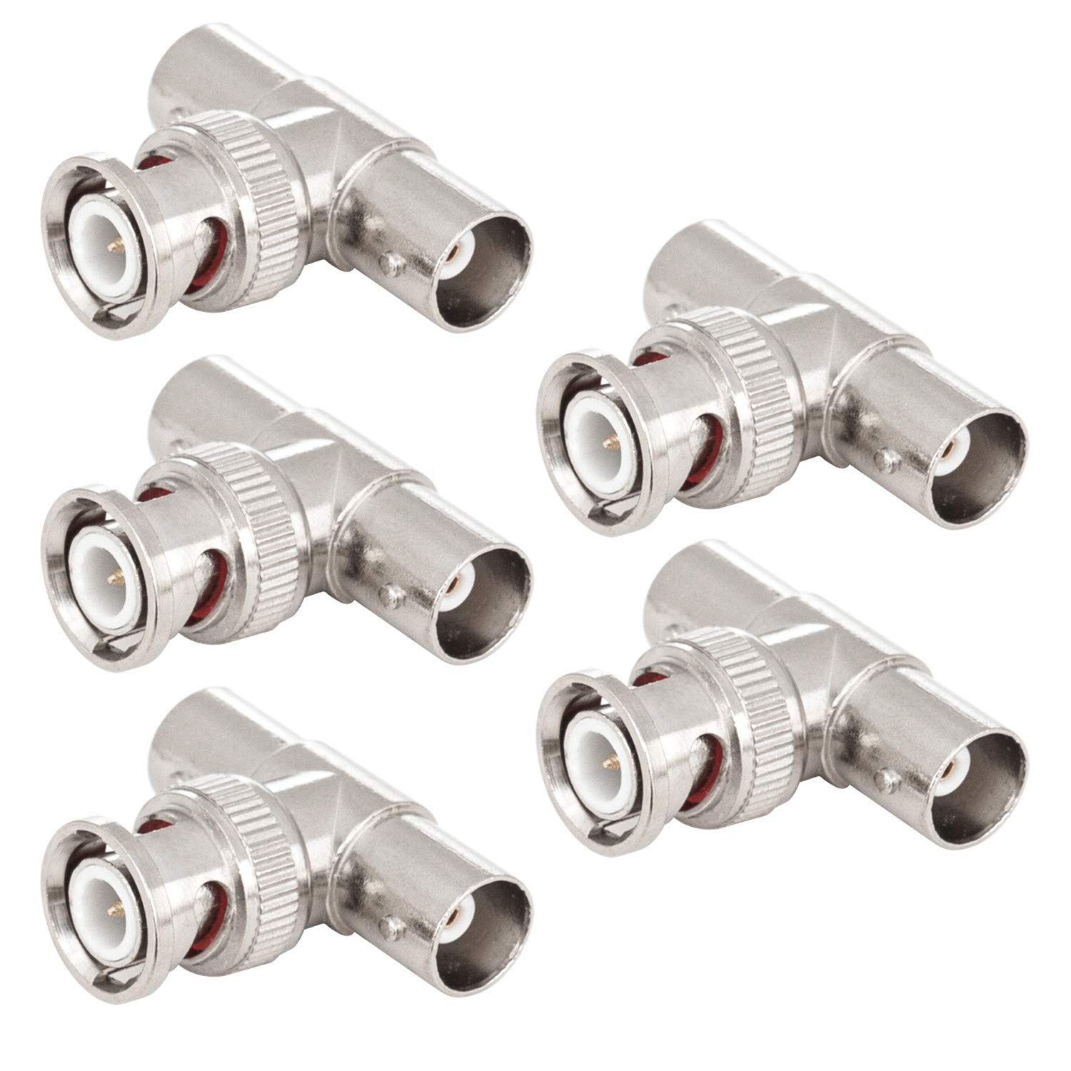BNC Male to 2 Female, 5-Pack T Type Splitter Adapter Connector, Split 1 ...