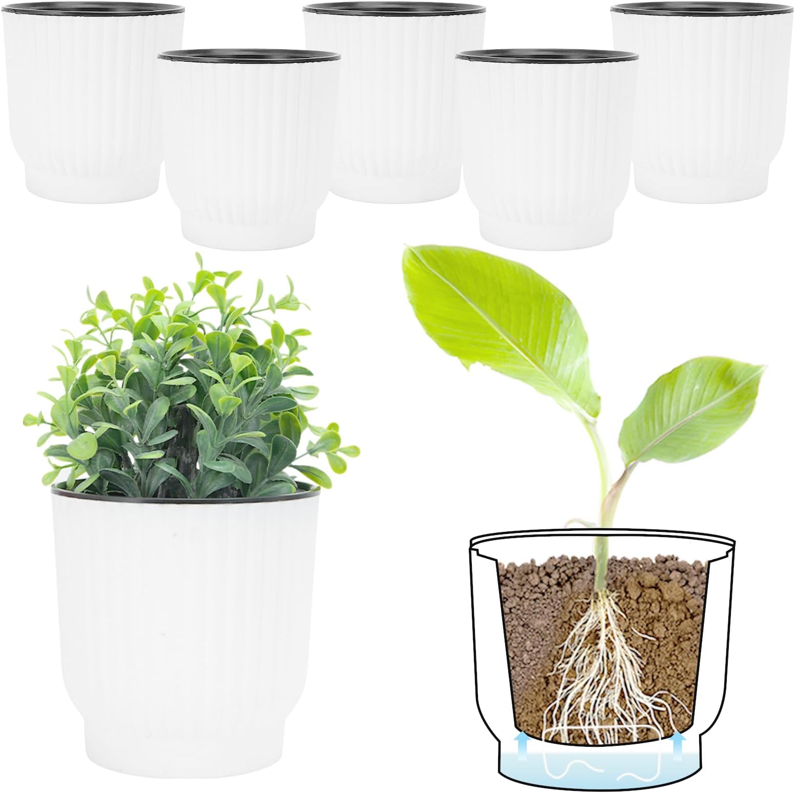 Amazon.com: Planterhoma 3 Pack Self Watering Pots for Indoor Plants, 7. ...
