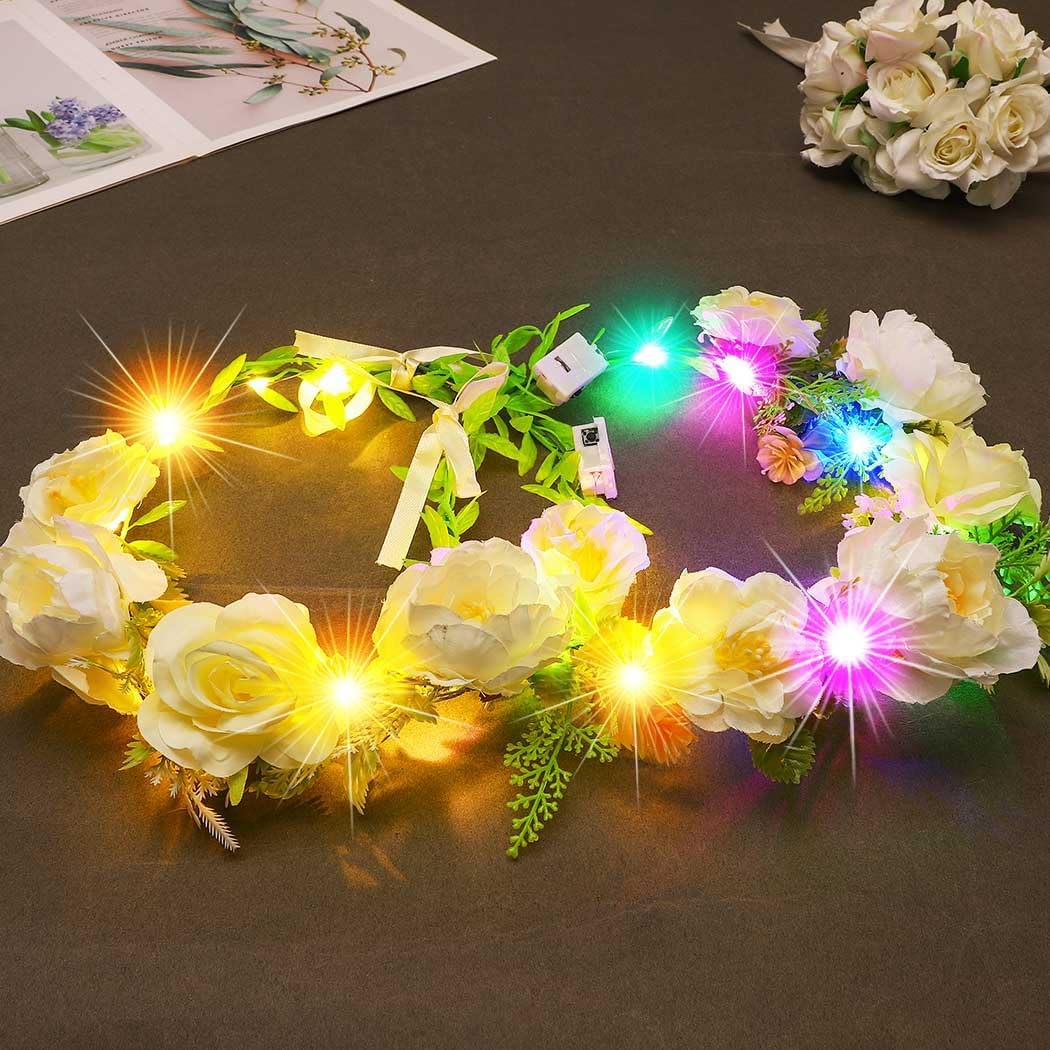 Vakkery LED Flower Crown Headbands Light Up Garland Headband Floral ...