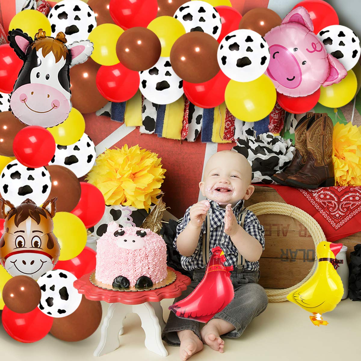 Kreatwow 75 Pack Farm Animal Party Balloons Garland Arch Kit Backdrop ...