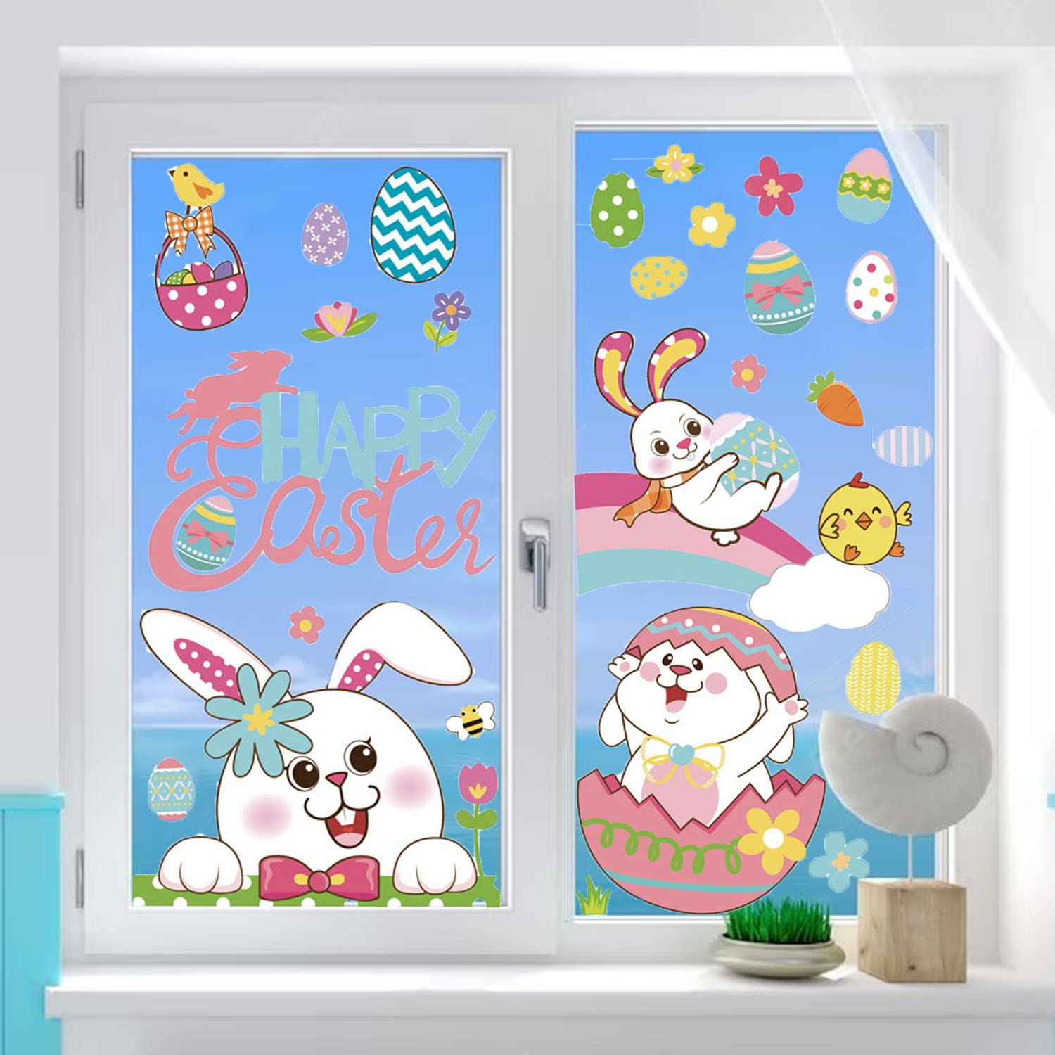 Amazon.com: Easter Window Clings,Double Sided Bunny Window Clings Egg ...
