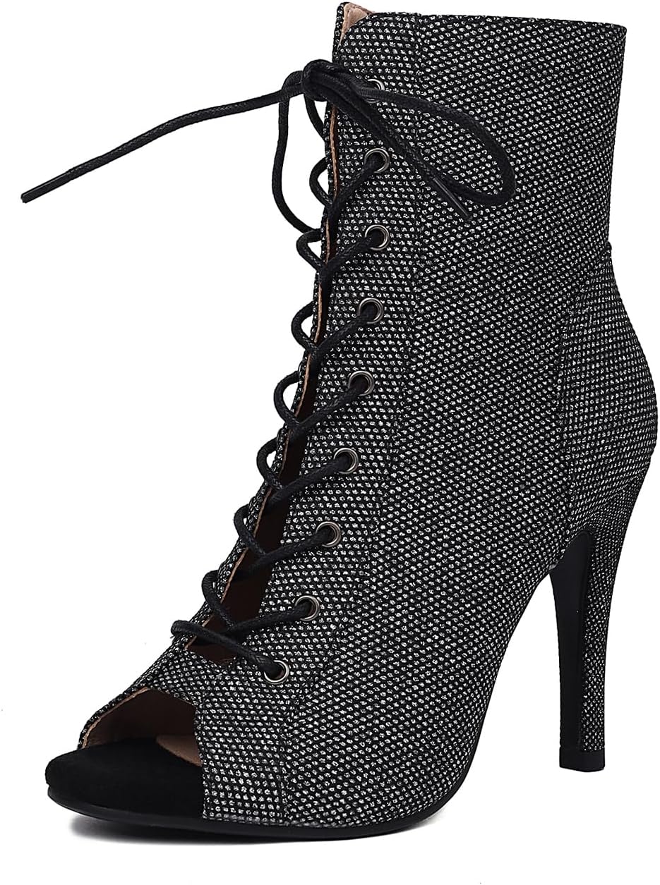 Amazon.com | ZYXWVU Women's Latin Dance Boots Peep Toe lace-up Ballroom ...