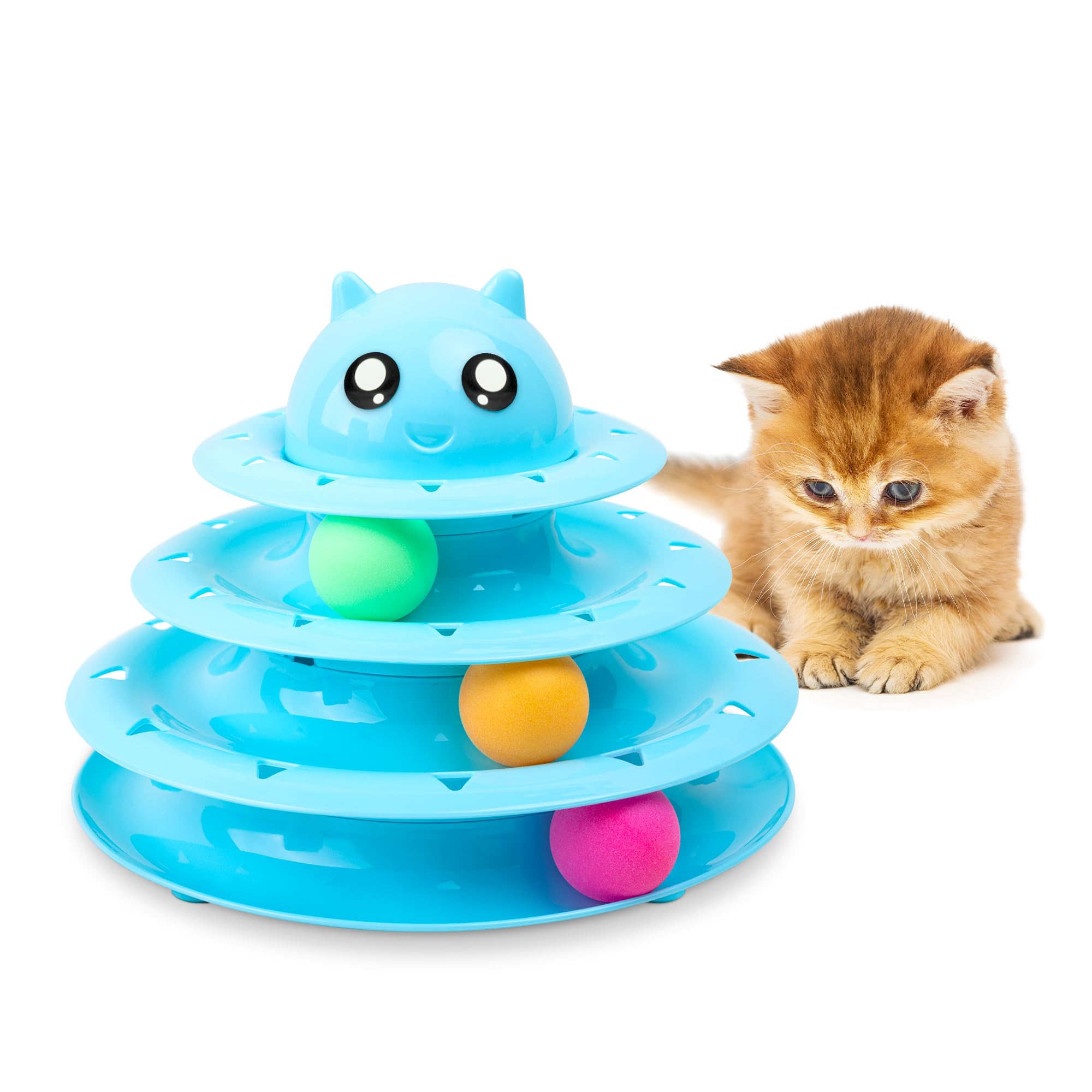 FurDreams Cat Roller Ball Toy Interactive - Blue, 3 Tier Tower Fun Cat ...