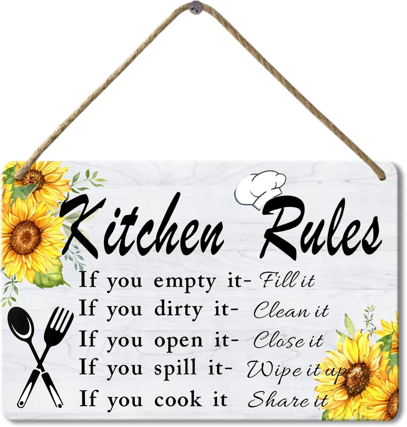 Amazon.com: Houseuse Sunflower Kitchen Rules Farmhouse Kitchen Sign ...