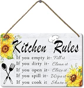 Amazon.com: Houseuse Sunflower Kitchen Rules Farmhouse Kitchen Sign ...