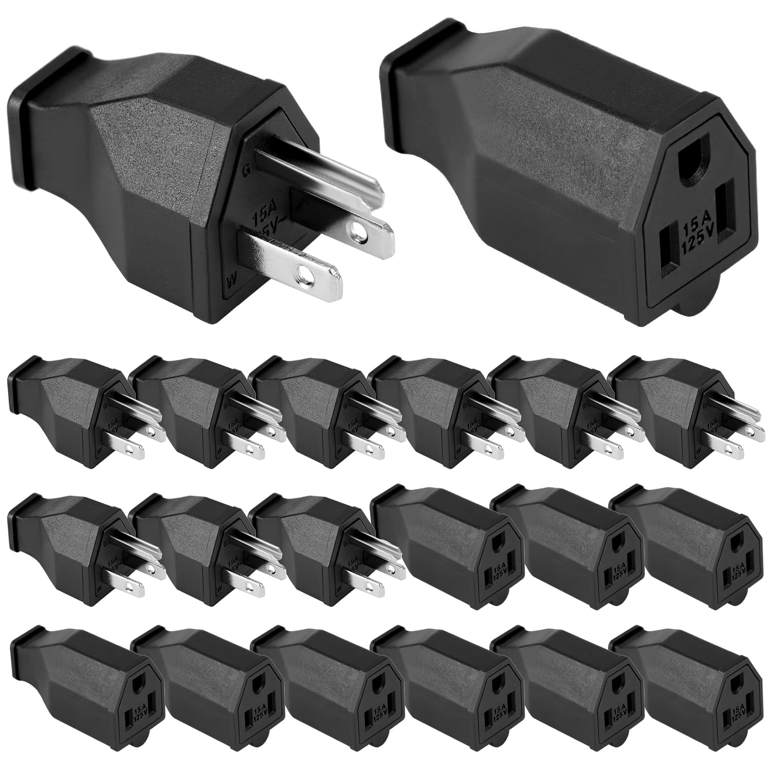 Amazon.com: QWORK 20 Pieces Extension Cord Plug Replacement Set – Includes 10 Male & 10 Female ...