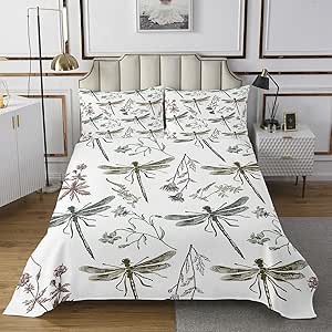 Amazon.com: Dragonfly Bedspread Set King 2 Pieces, Sketch Dragonflies ...