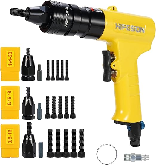 HIFESON Pneumatic Rivet Nut Gun with 1/4 & 5/16 & 3/8 Self-Locking Head ...