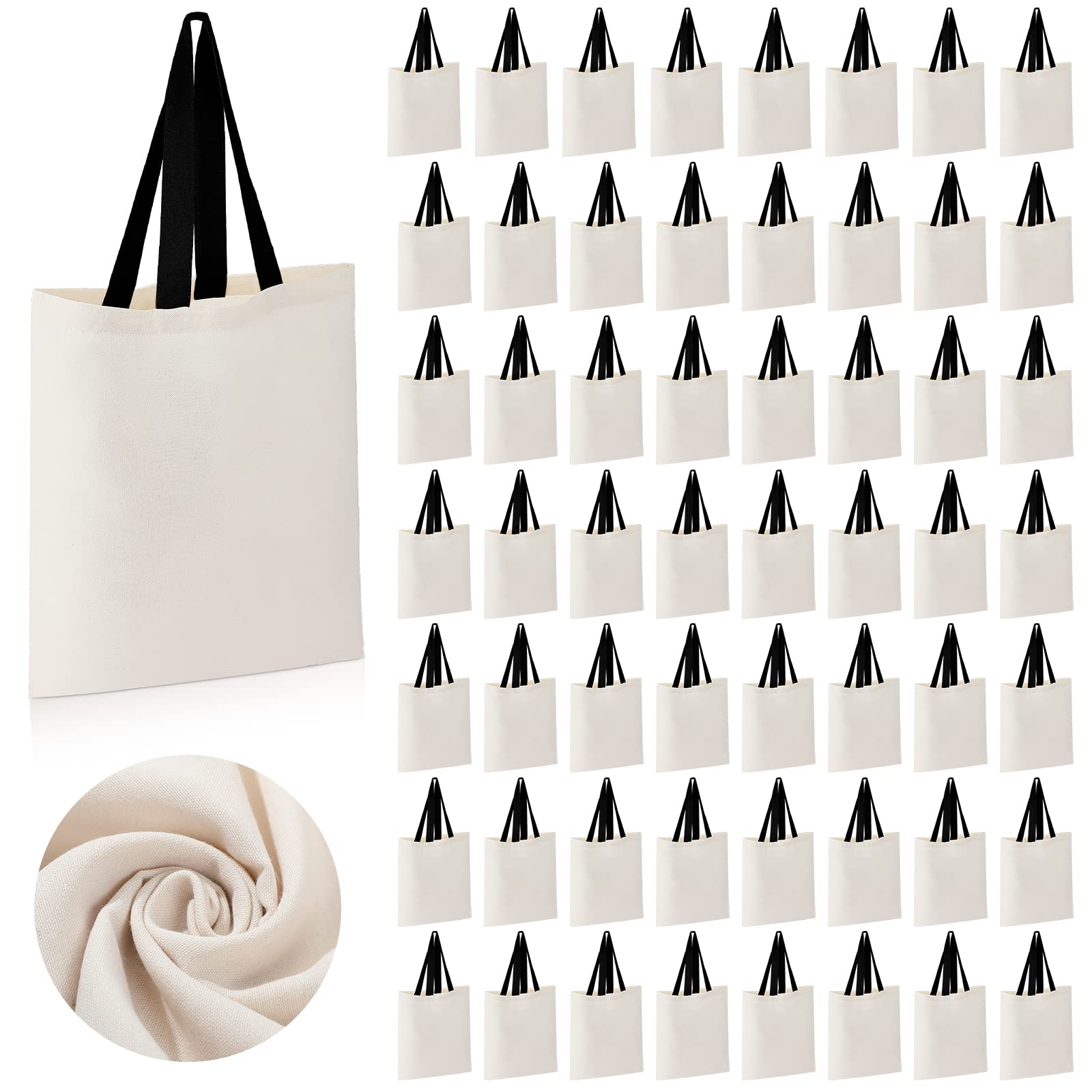 Roowest 60 Pcs Cotton Canvas Tote Bags Bulk Reusable Grocery Cloth Bags ...